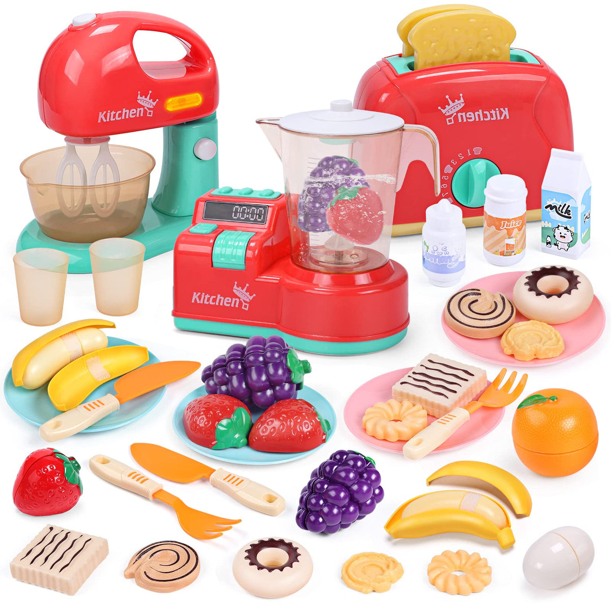 CUTE STONE Toy Kitchen Appliances Playset, Kids Kitchen Toy Mixer and