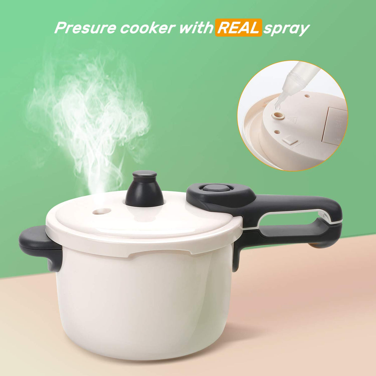 CUTE STONE Pretend Play Kitchen Toy with Cookware Steam Pressure Pot,